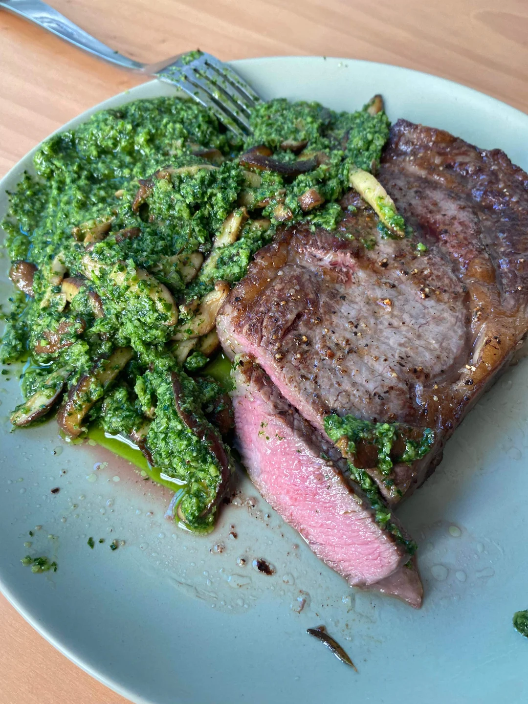 Reverse seared steak (with a little too much) shiitake mushroom chimichurri | Scrolller
