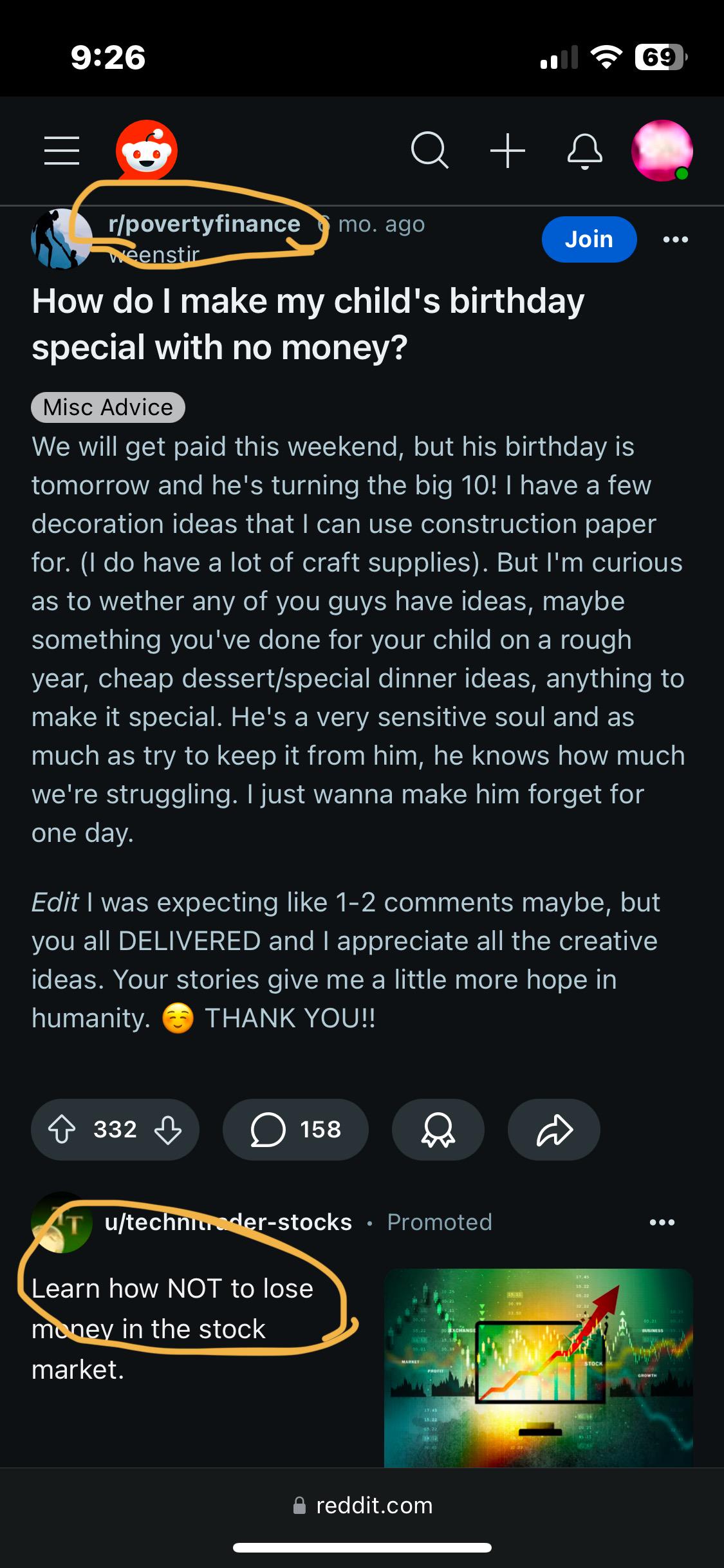 Targeting a poorer community with stock based ads. | Scrolller