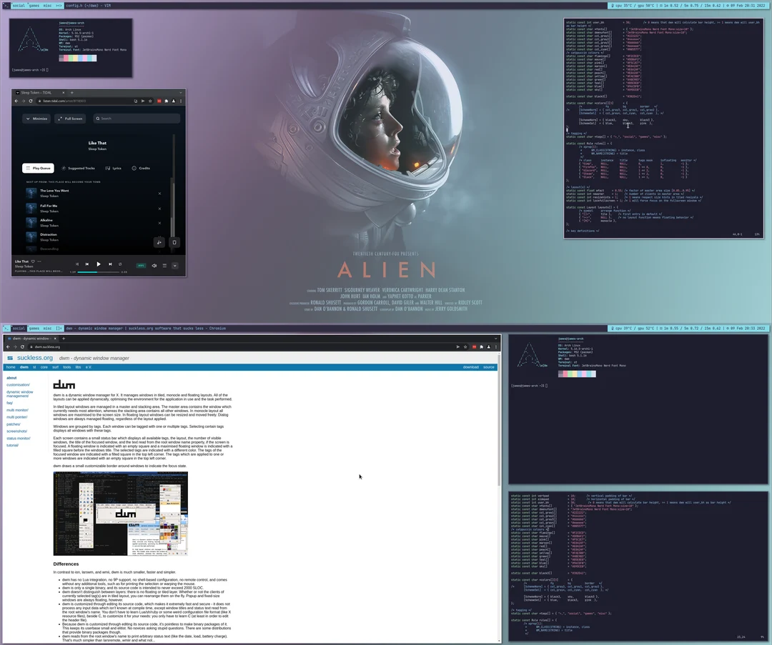 Discover more like Unixporn: [DWM] first Linux rice - Alien_x_catppuccin and Related Content ...