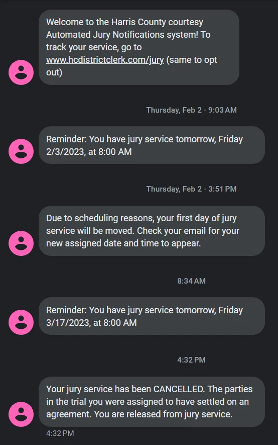 Easiest jury service ever! Thanks, Harris County. | Scrolller