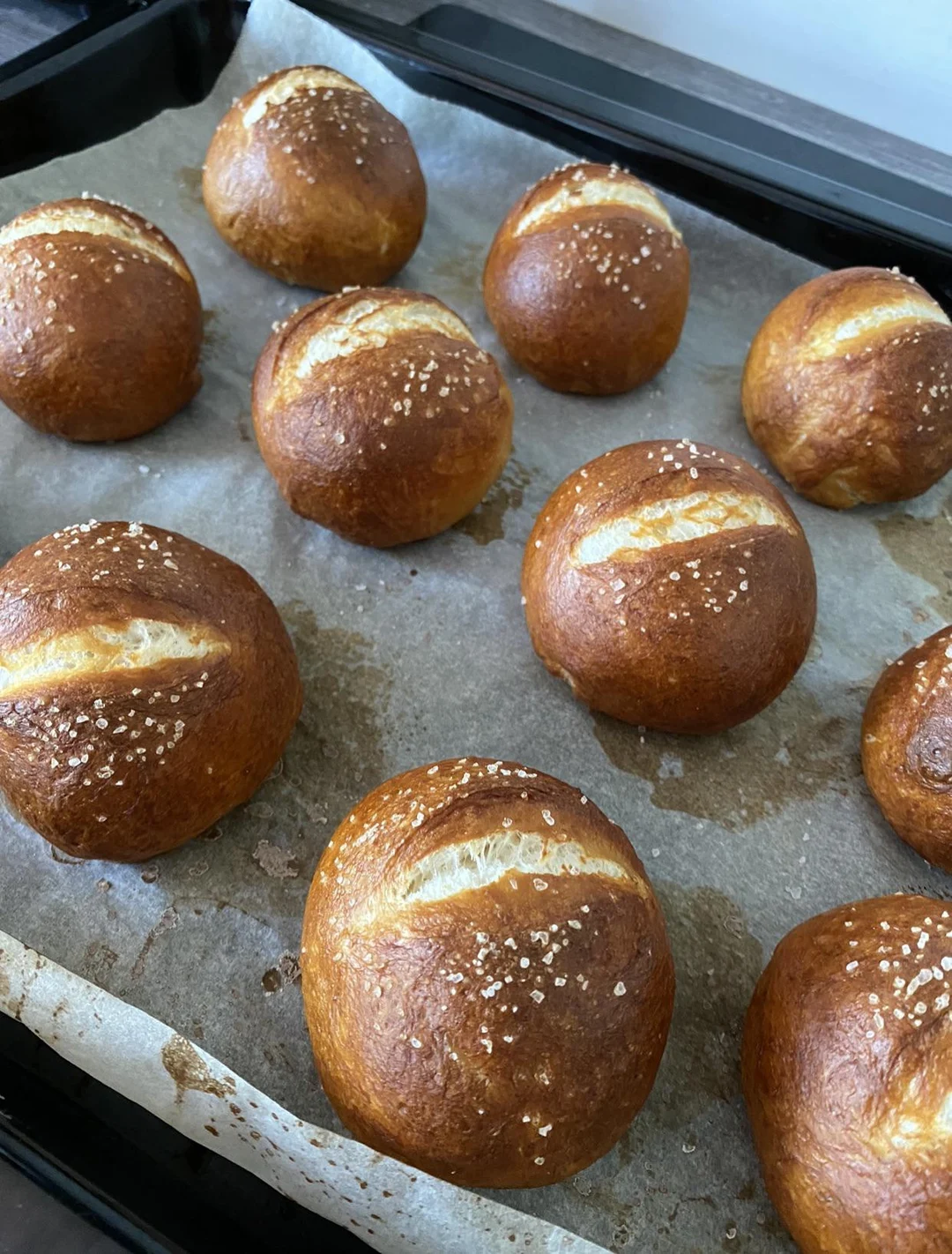 I made Bavarian pretzel rolls. The pan is making them look very rustic | Scrolller