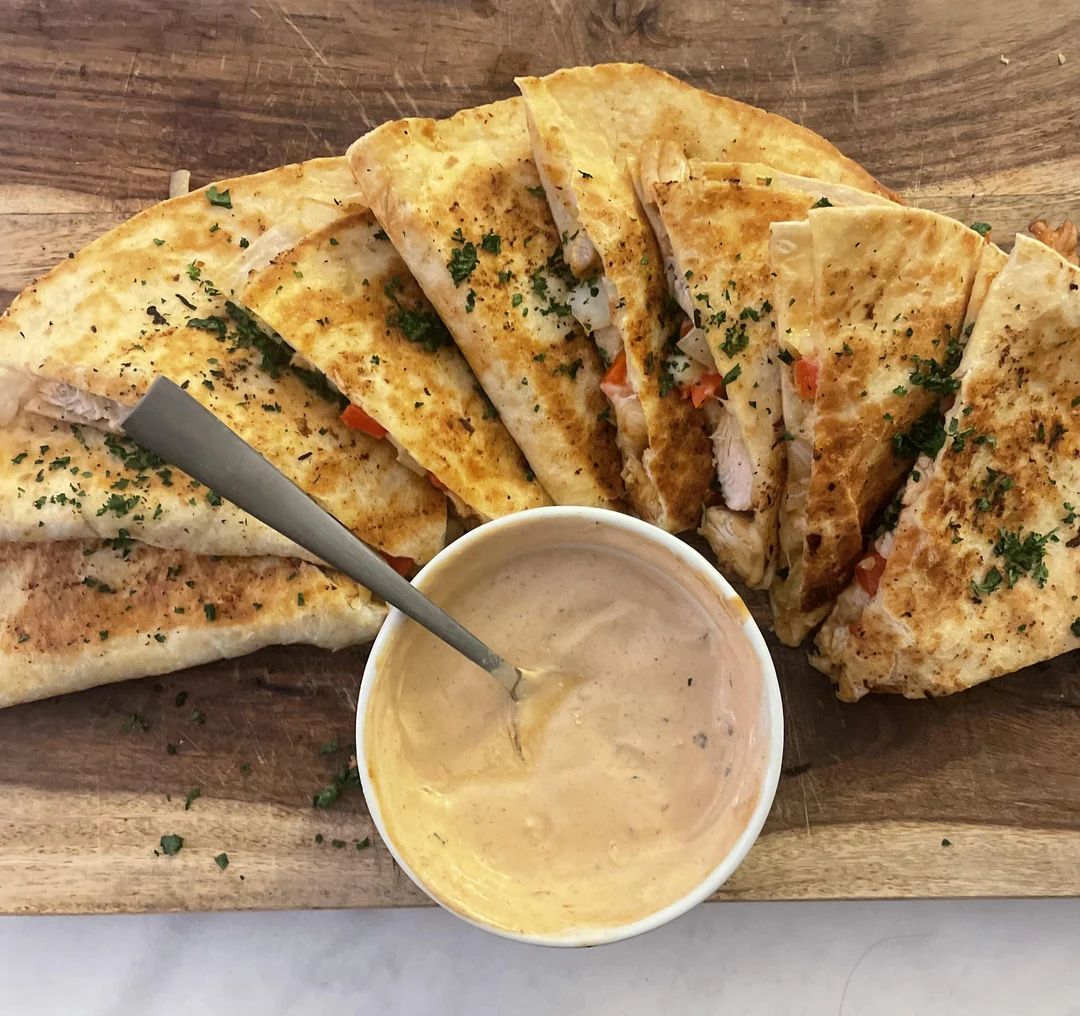 Flattop Chicken Quesadillas with homemade chipotle adobo sauce | Scrolller