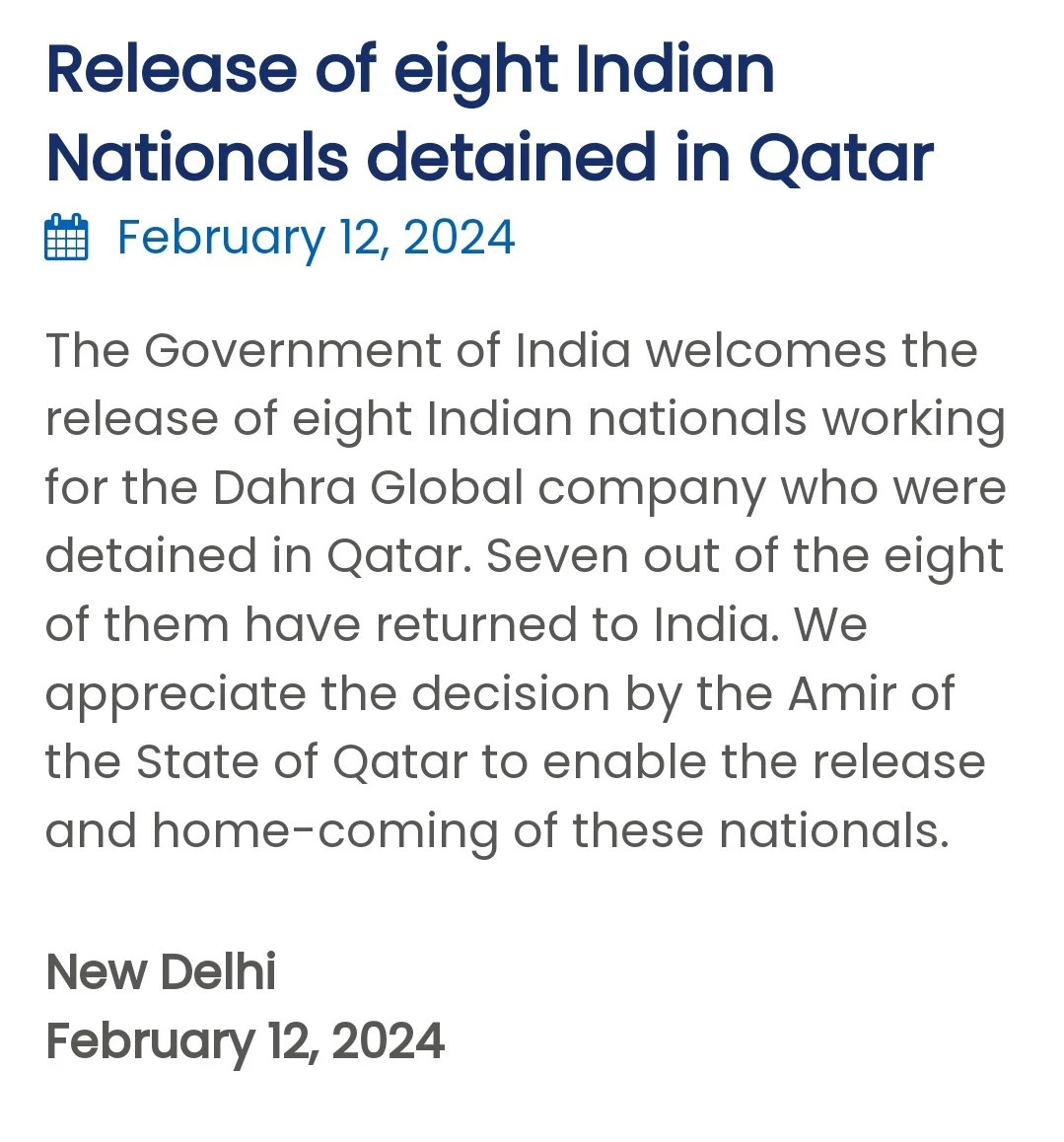 Qatar releases 8 Indian nationals sentenced to death for espionage | Scrolller
