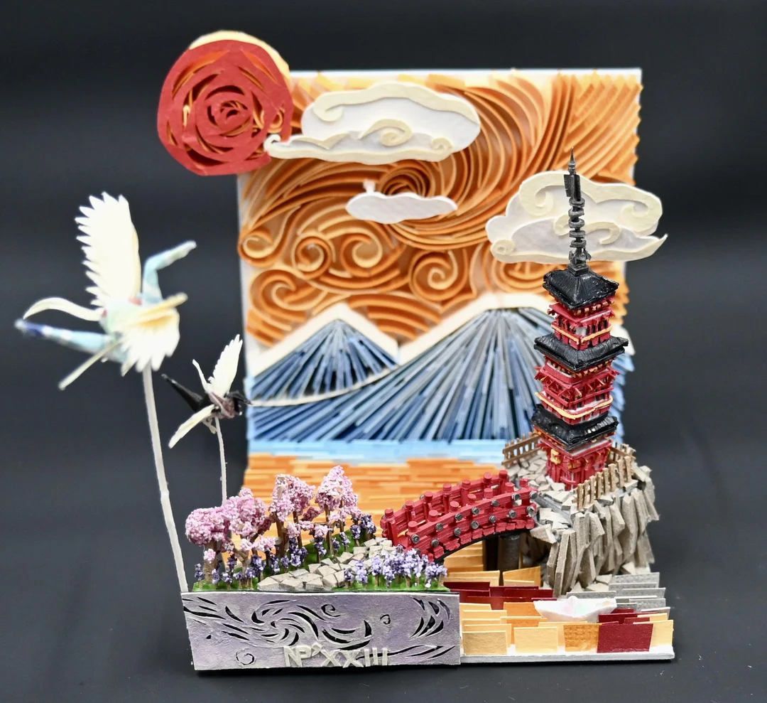Miniature Japanese artwork #2, Nikki Panganiban, gouache and paper ( papercraft, paper cut, on ...