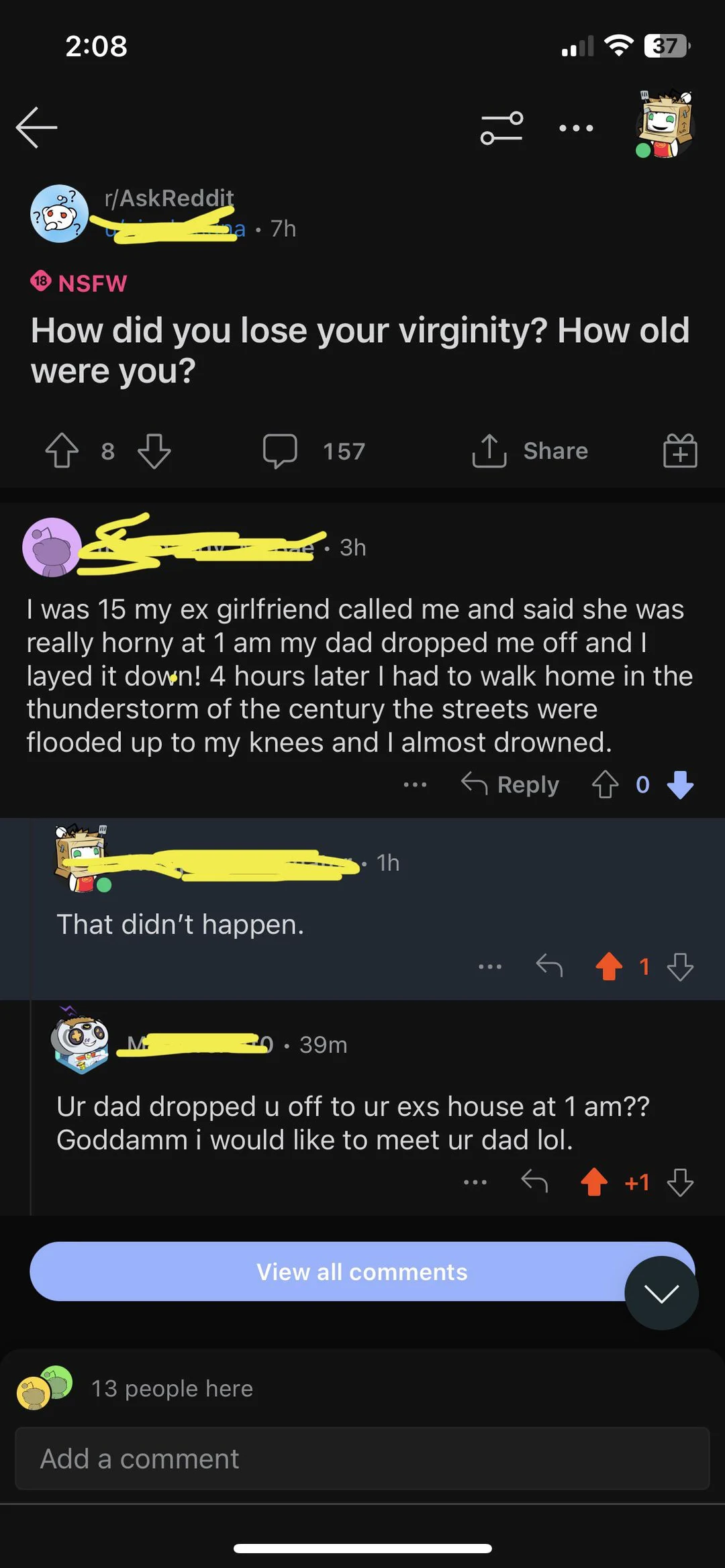 Guy on r/askreddit claiming this is how he lost his virginity | Scrolller