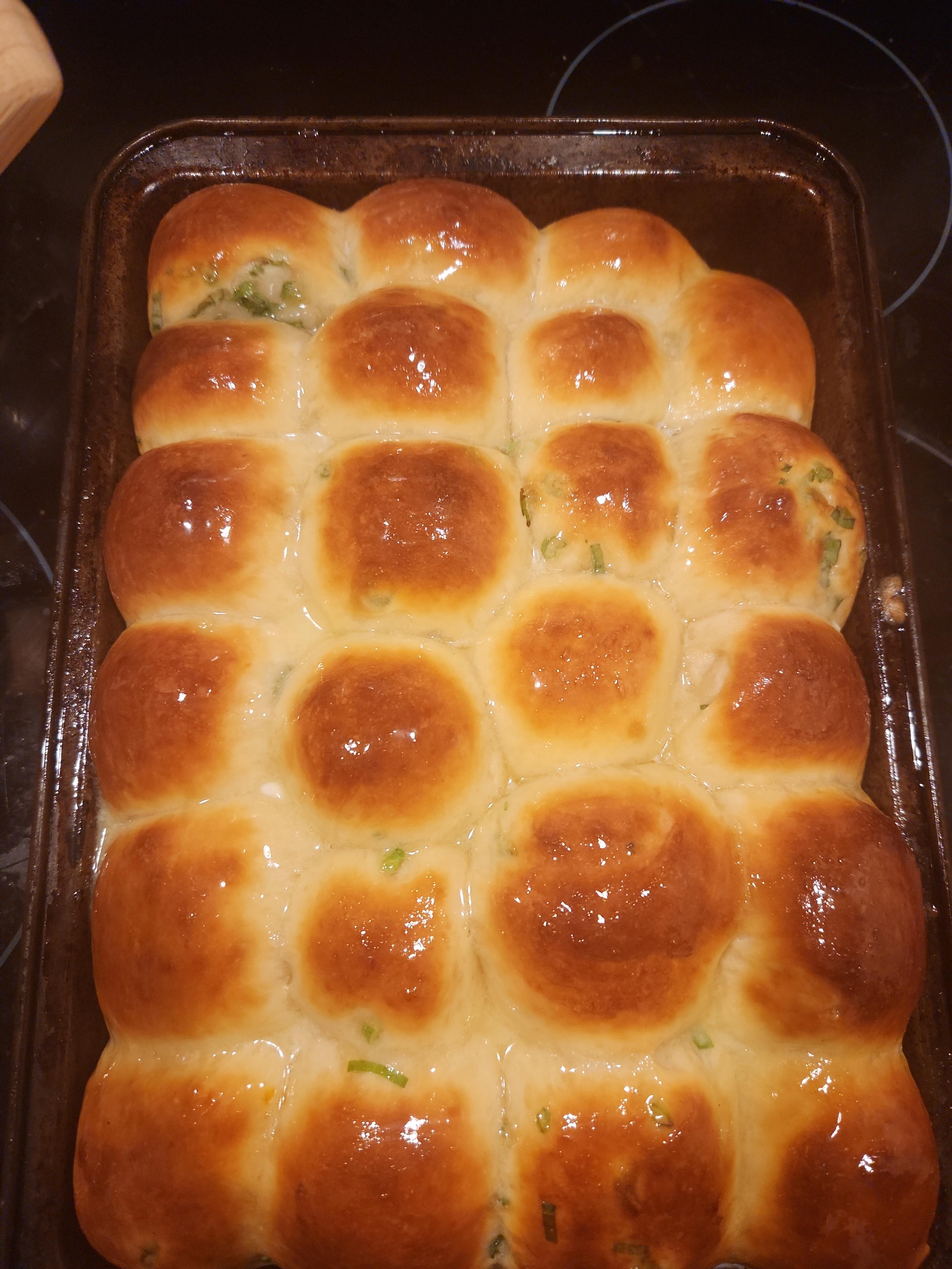 [Homemade] Sliders on homemade sour cream and green onion rolls | Scrolller