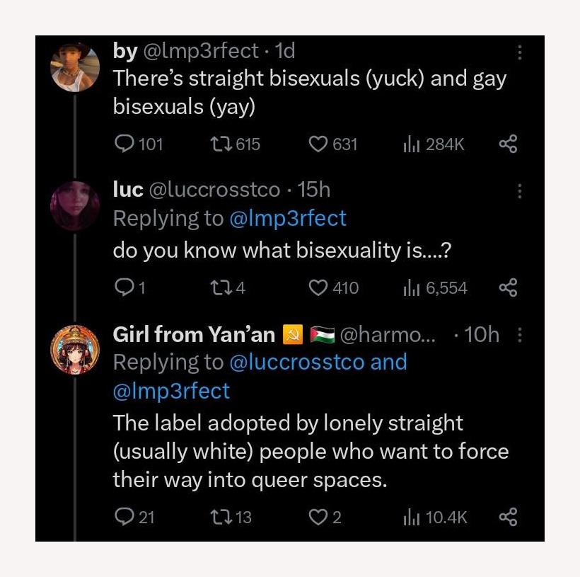 How dare bisexuals be *checks note* bisexual? | Scrolller