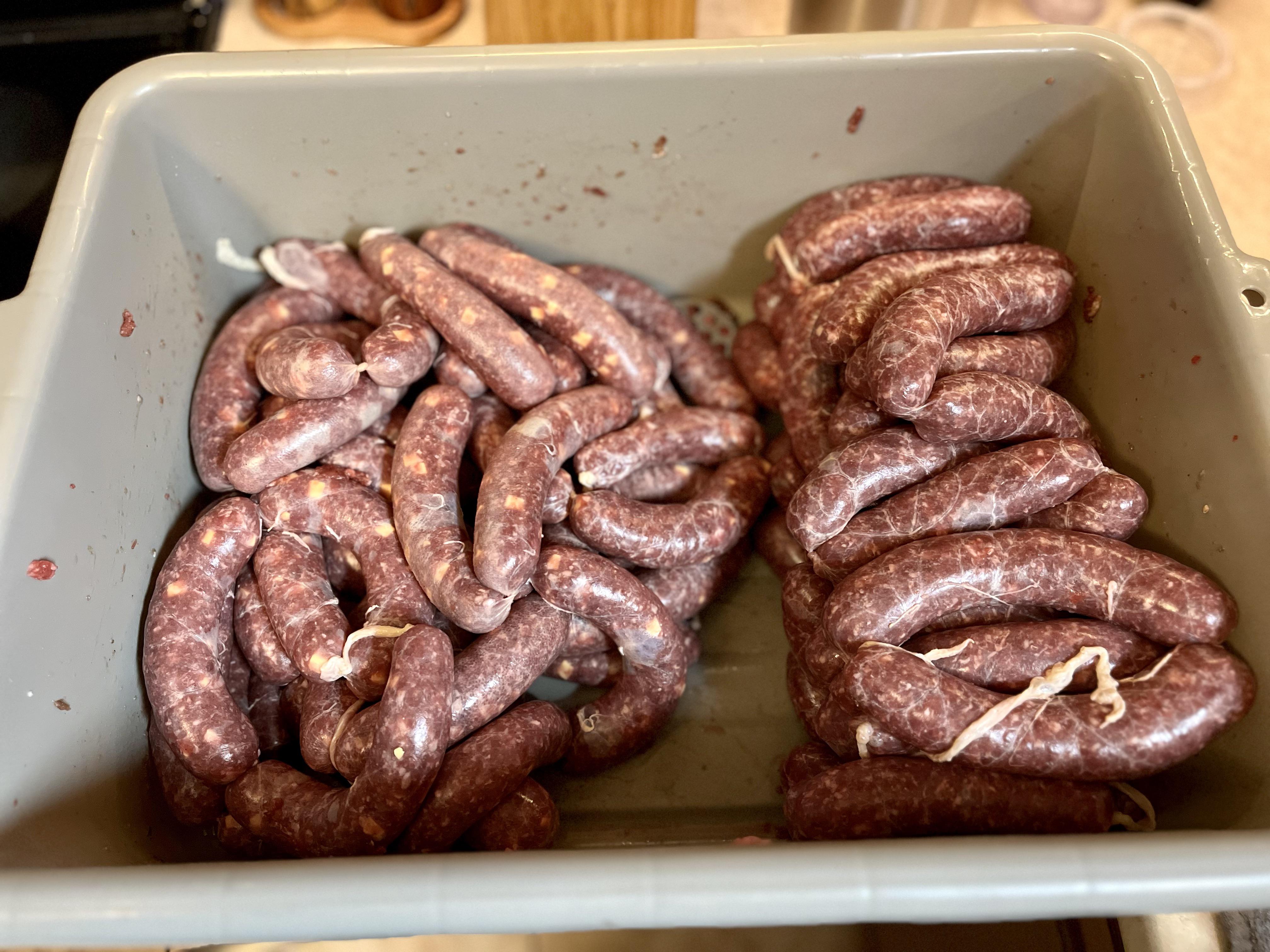 [Homemade] 20 lbs of Bratwurst, cheddar and regular | Scrolller