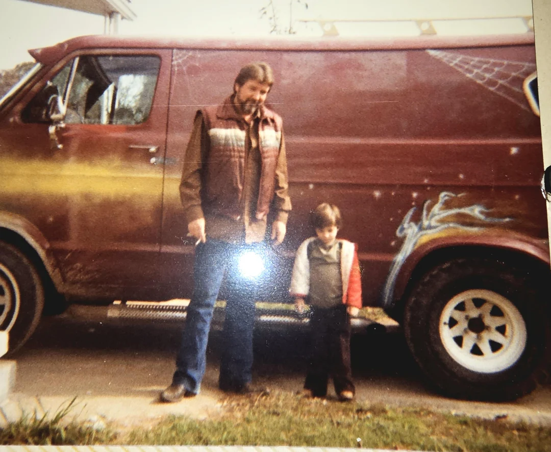 Me and my dad. Circa 1985. I hope he called the Van the Shaggin Wagon | Scrolller