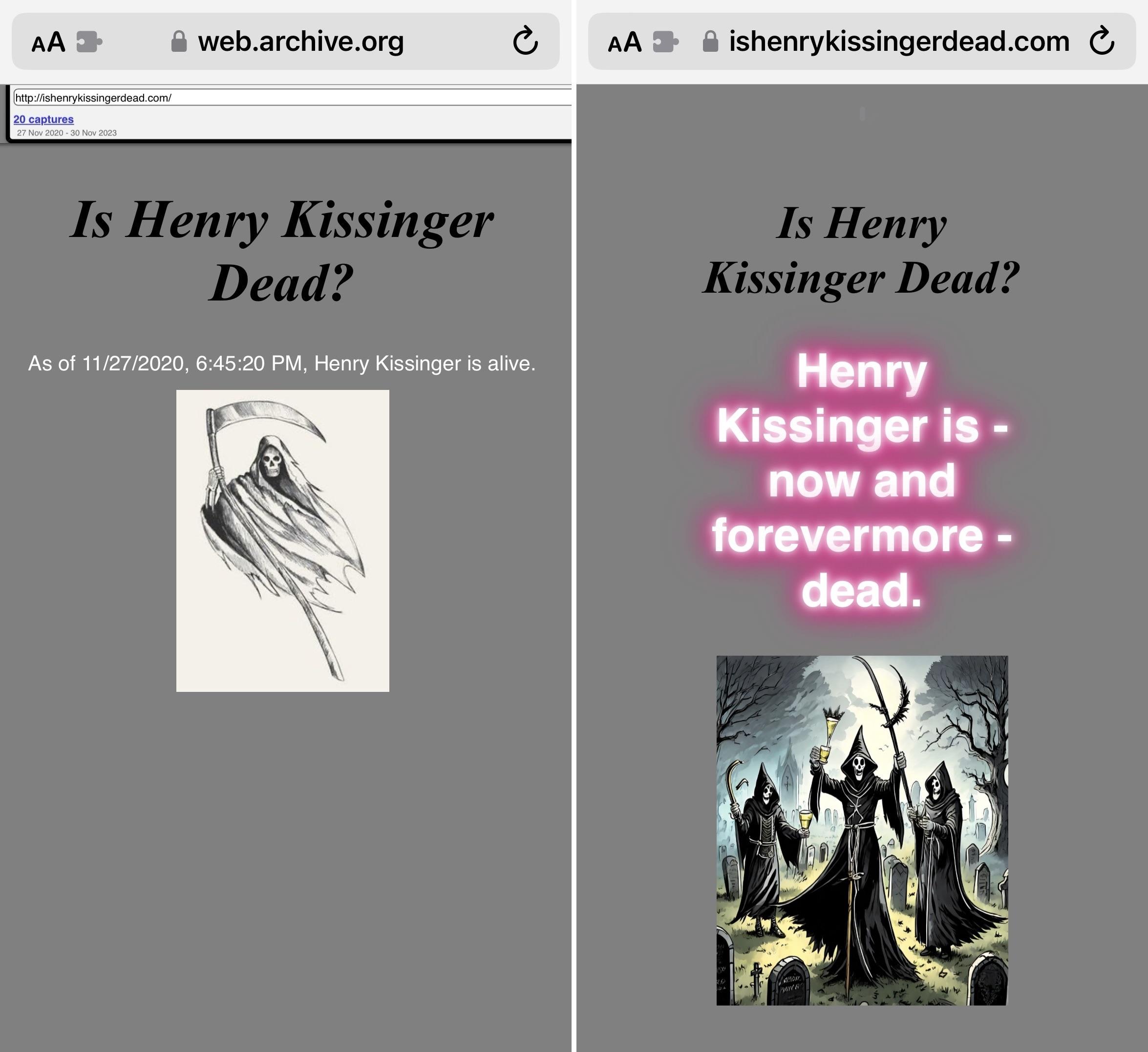 Ishenrykissingerdead.com is now updated | Scrolller