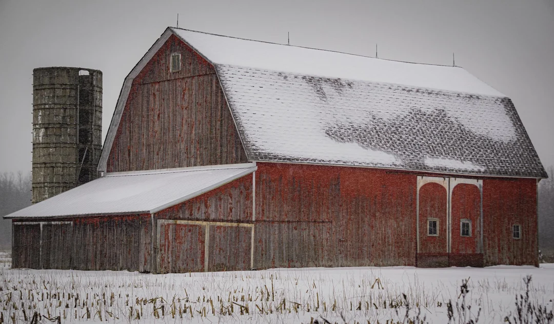 Snowy barn in Michigan | Scrolller