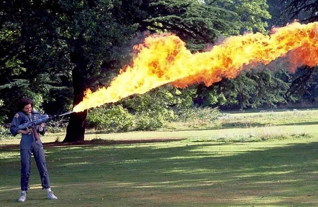 Sigourney Weaver checking out her flame thrower for Alien...1978. | Scrolller