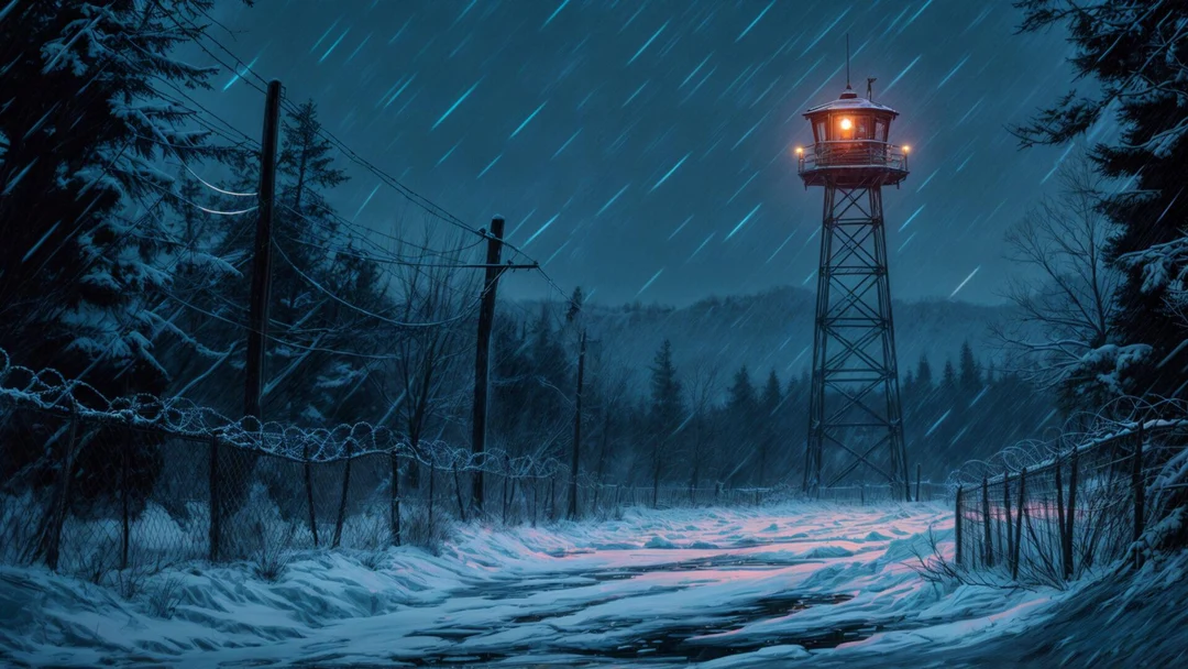 Winter Watchtower Under Snowy Night Sky [1920x1080] | Scrolller