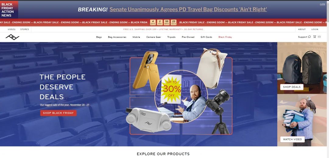 Peak Designs Black Friday Website Overhaul | Scrolller