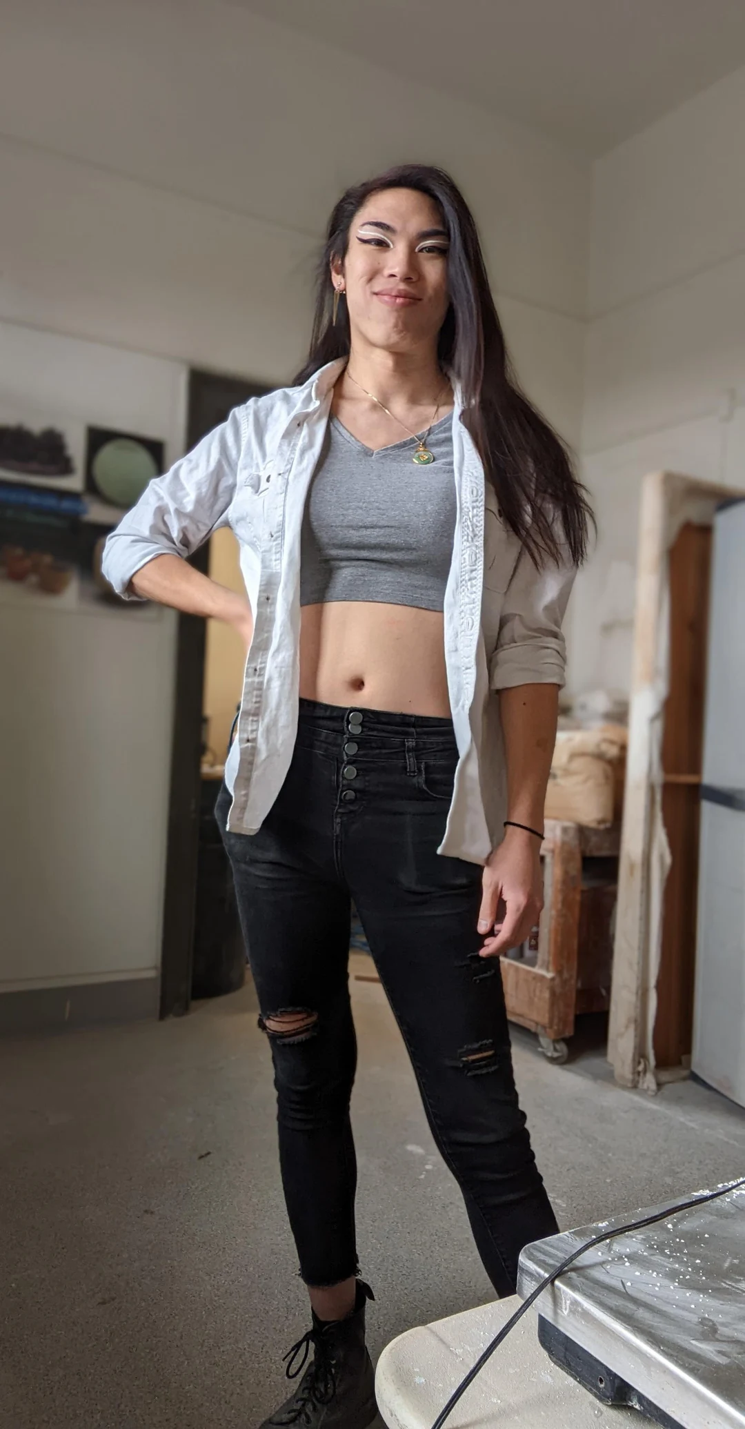 A greyscale moment with a shirt from when I was masc presenting (MTX they/them) | Scrolller