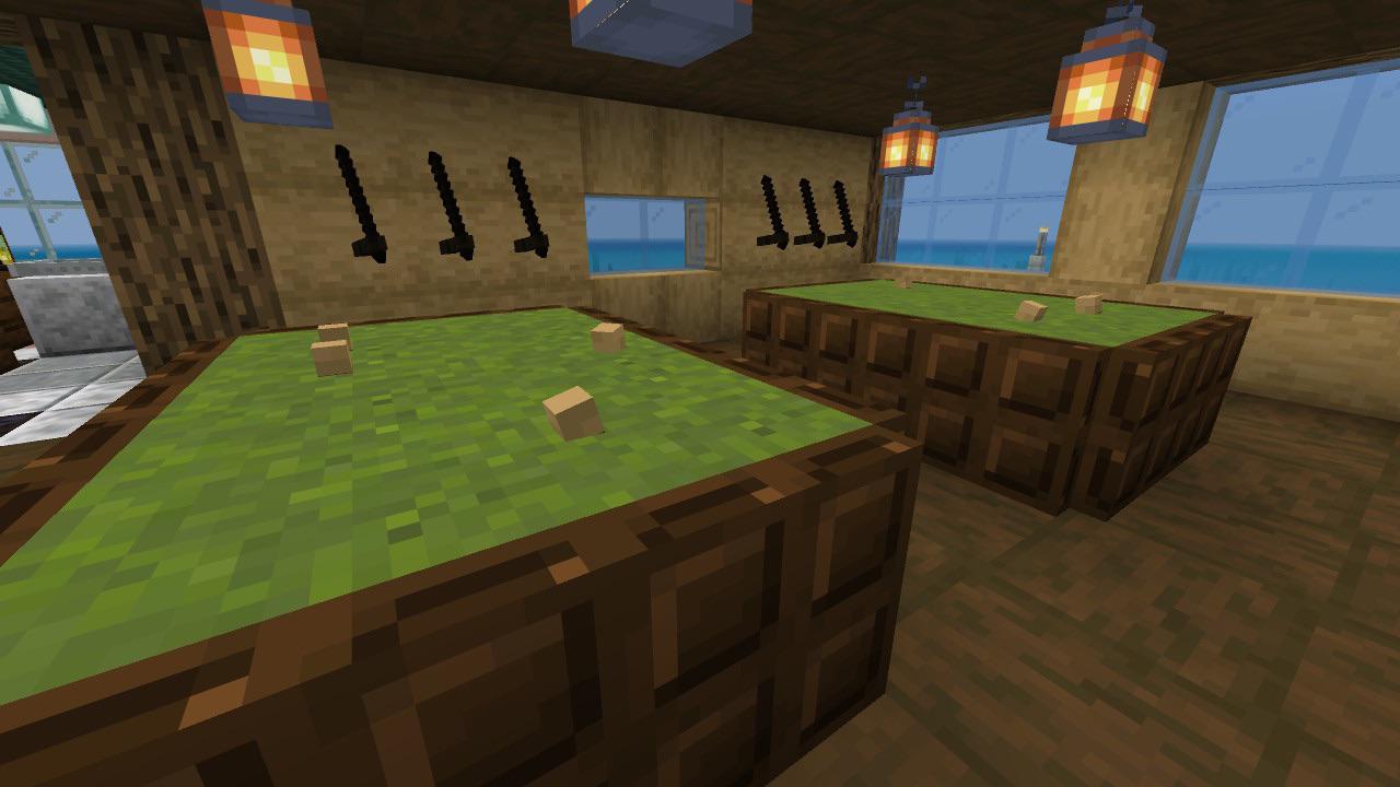 Here is a simple set of billiard tables/balls/cues made with the help of armor stands! | Scrolller
