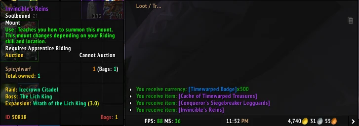 Apparently you can get Invincible's Reins from the timewalking raid weekly... | Scrolller