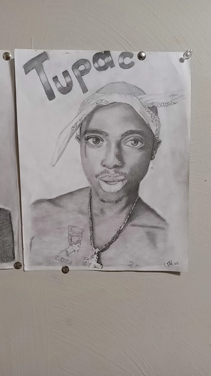 "2pac portrait" by Tyler (me), pencil, 2022 | Scrolller