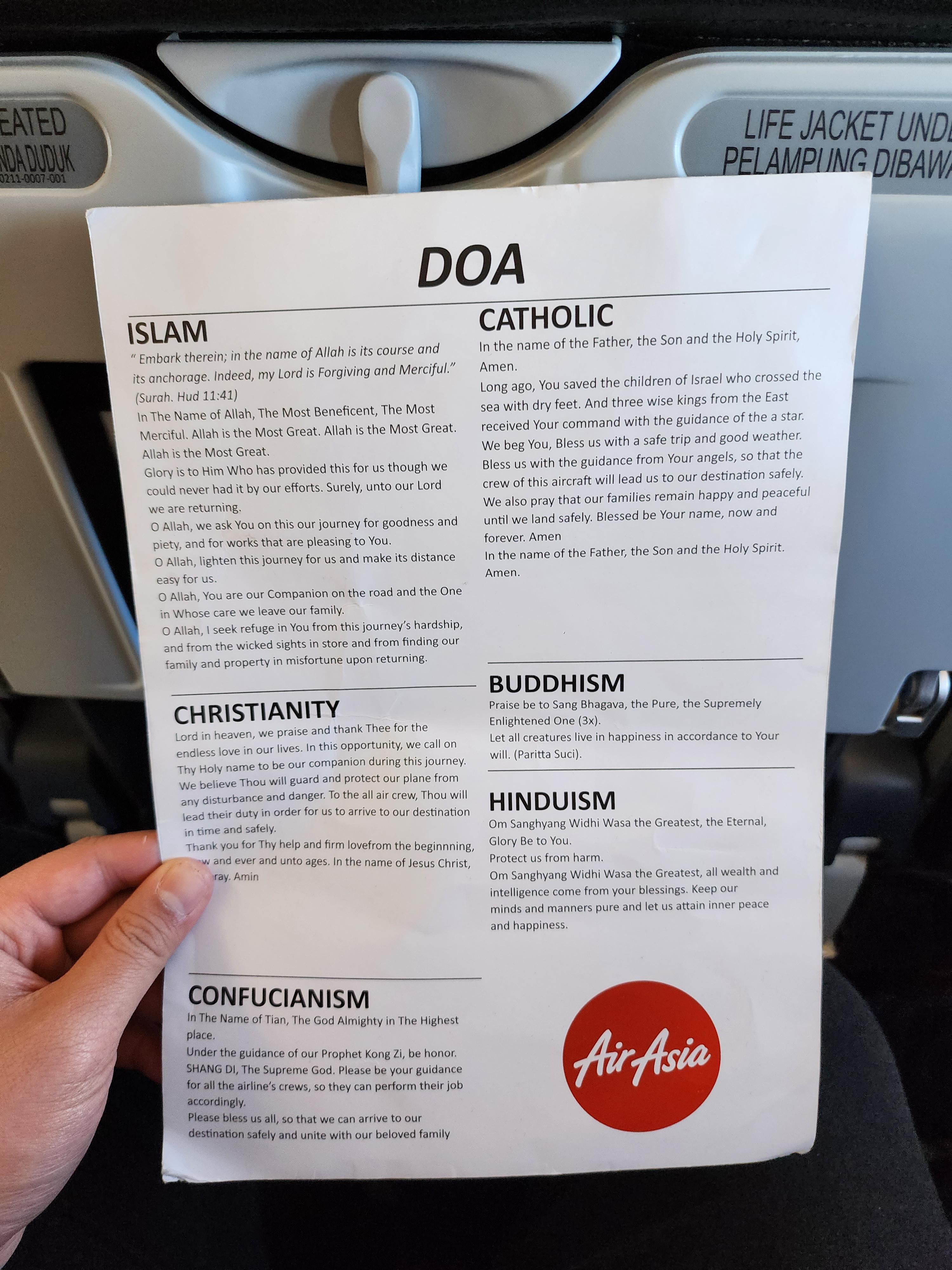 Discover more like Indonesia: A Pamphlet in a Plane that has Prayers for Different Religions and ...
