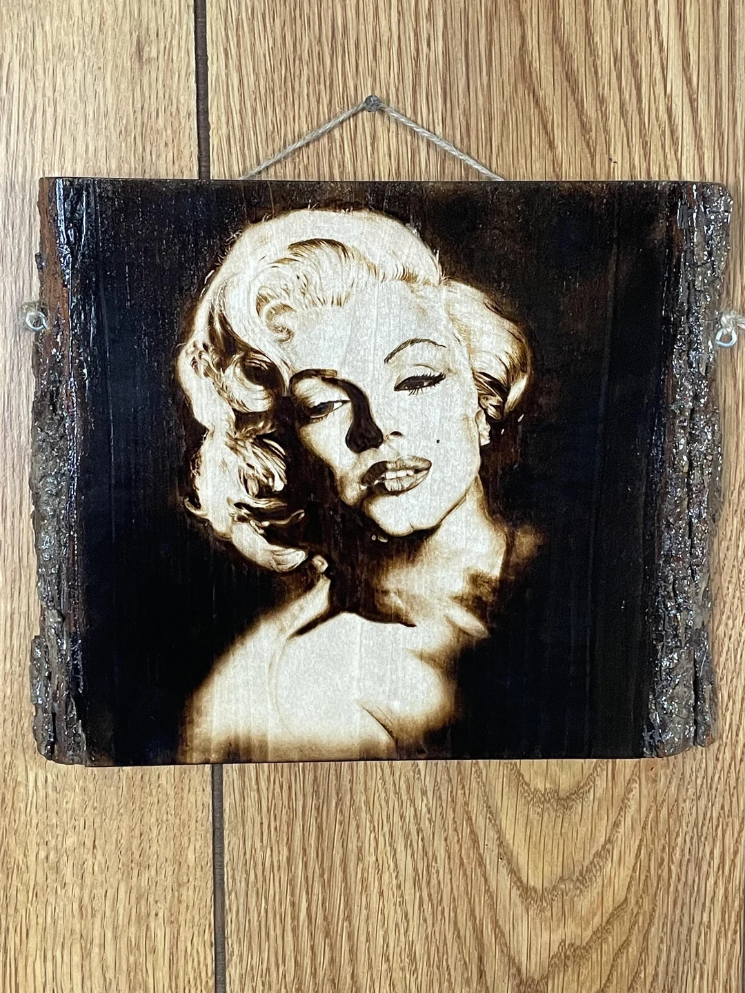 Marilyn Monroe, me, wood burning/pyrography, 2023 | Scrolller