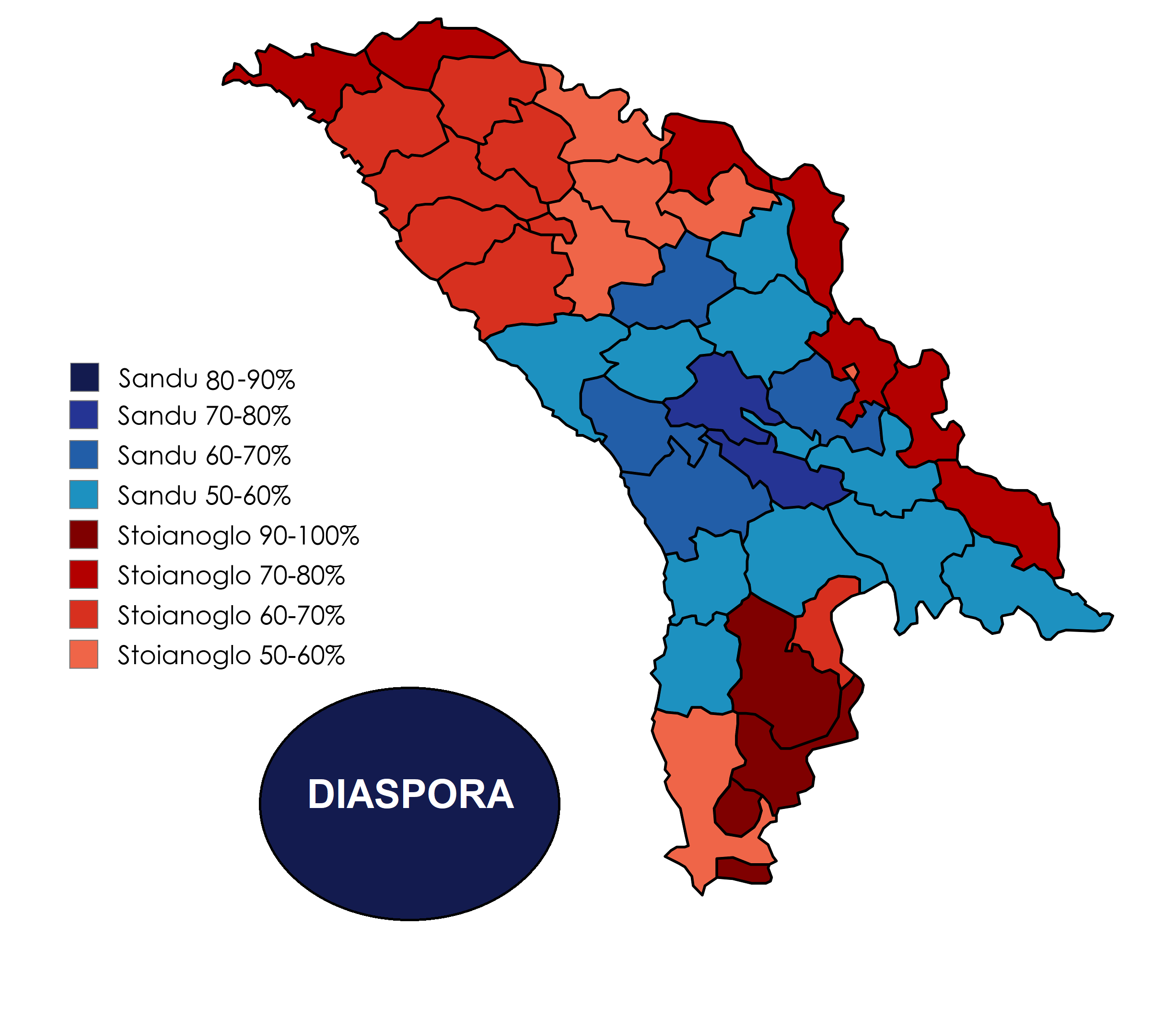 Results of the second round of the 2024 Moldovan presidential election, by municipality | Scrolller