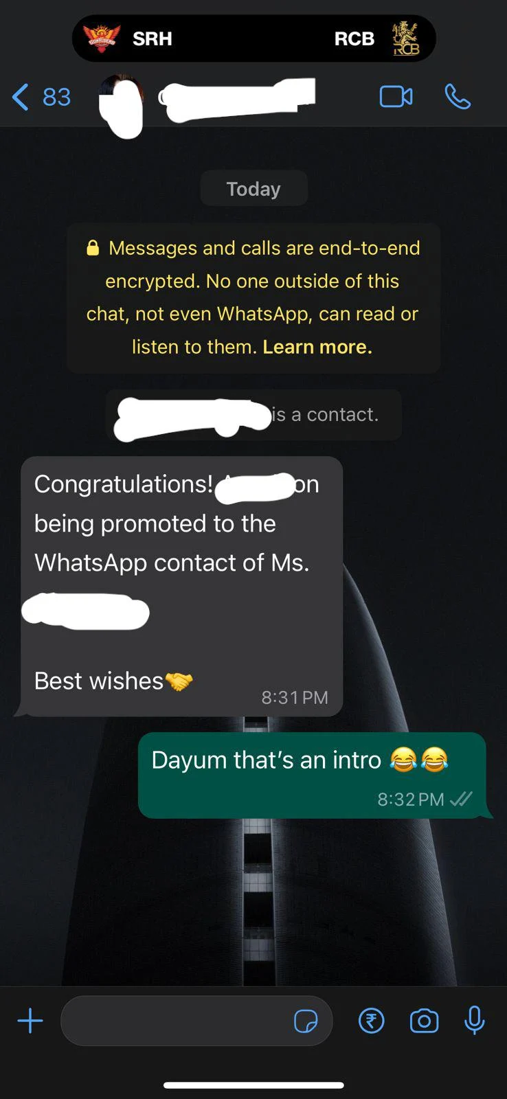 Promoted from Tinder to Whatsapp and this is the first text I got ...