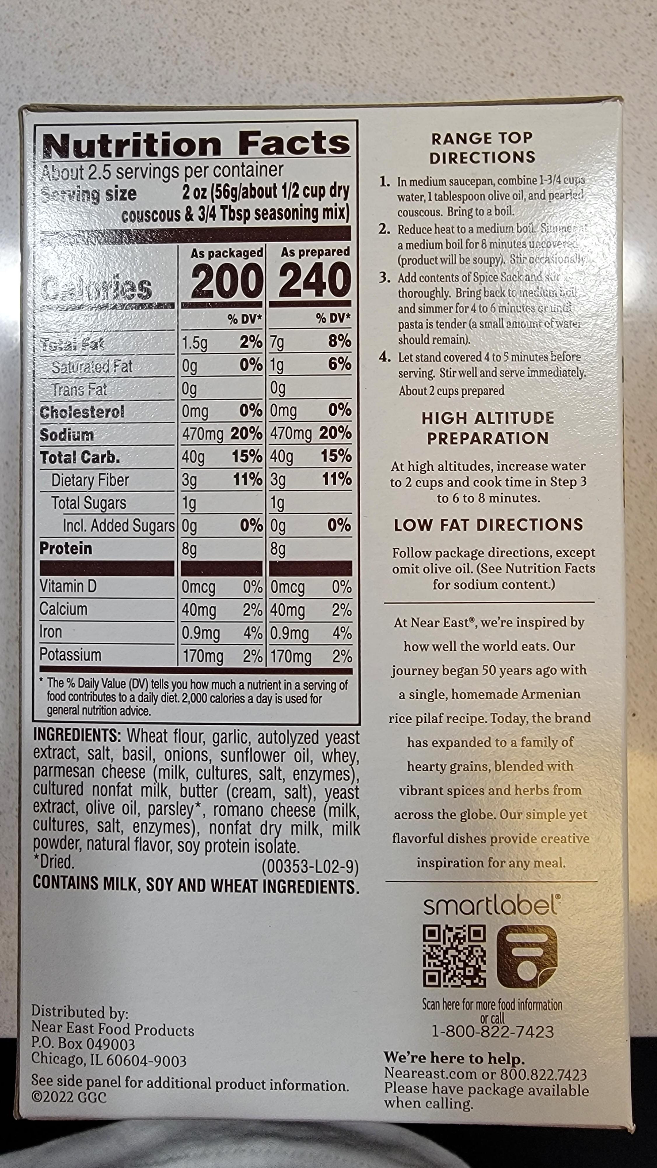 High altitude preparation instructions on a box of couscous. | Scrolller