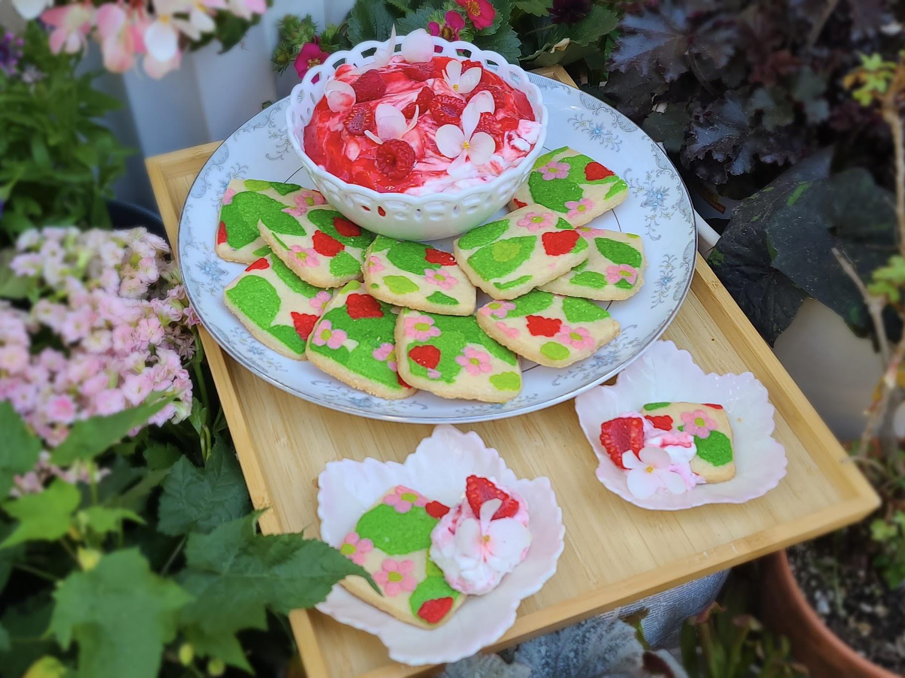 [Homemade] Raspberry Rose Fool with Patterned Shortbread | Scrolller