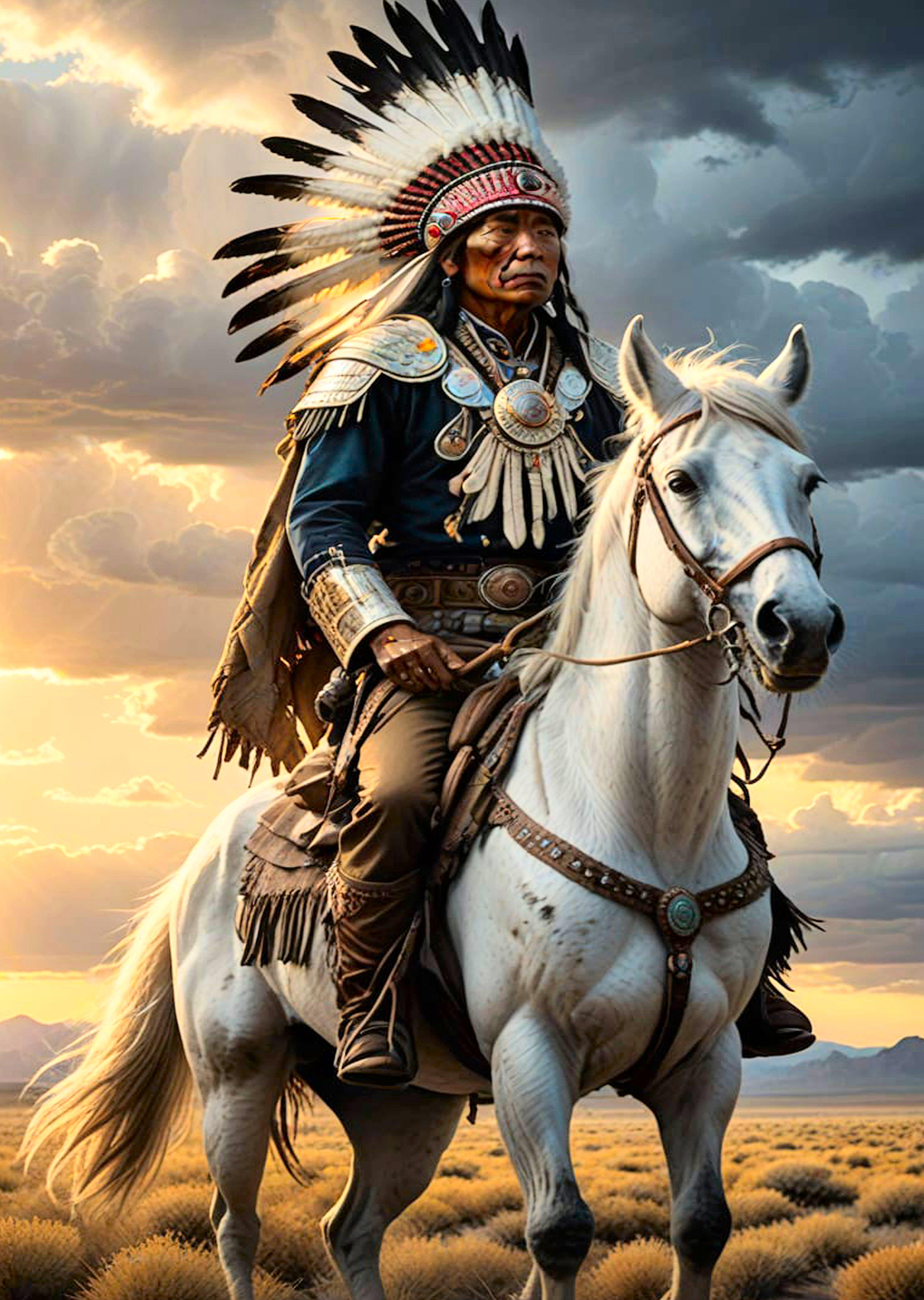 Red Indian chief on a white stallion | Scrolller
