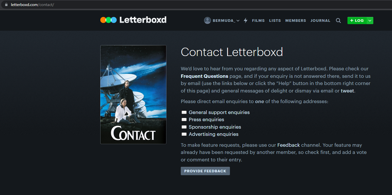 Just noticed that the "contact" page has the poster for the movie Contact (1997). Love it ...