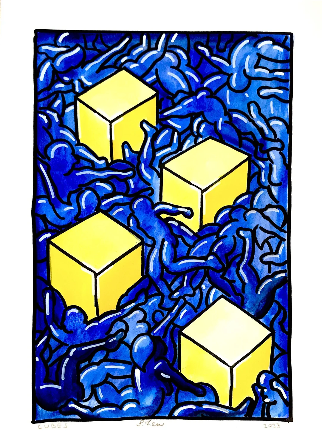 CUBES,S.Lew, watercolour on paper, 2023 | Scrolller