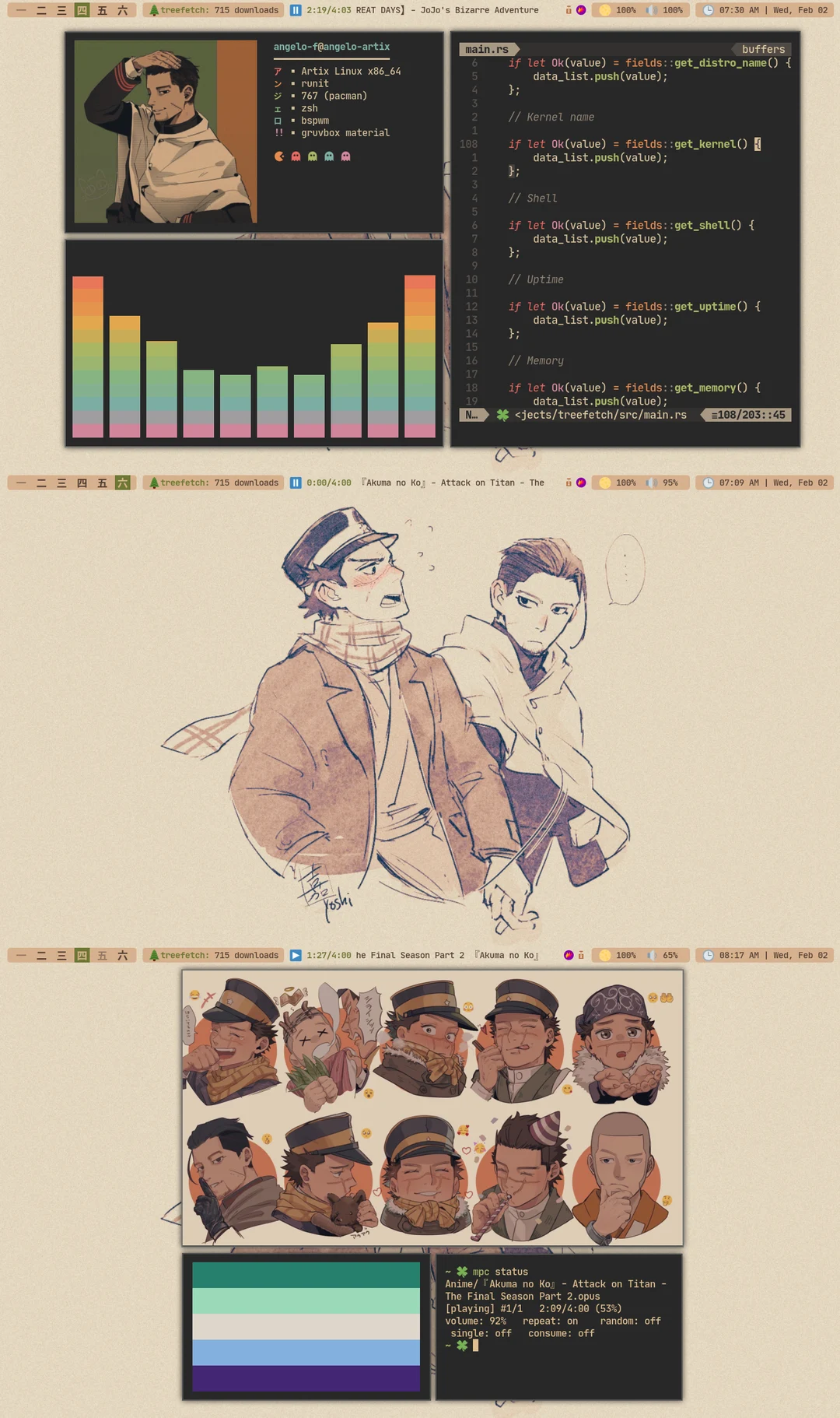 [bspwm] just switched to Artix, here's my first rice with it (gruvbox) | Scrolller