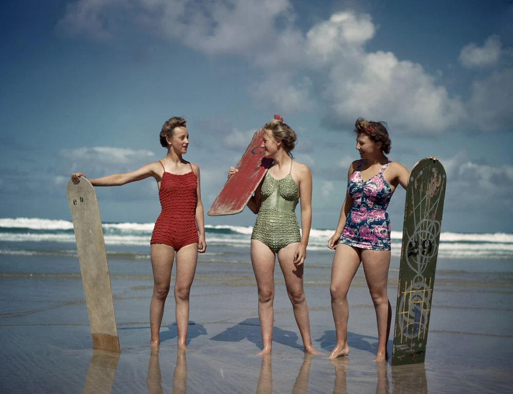 Ladies on the beach, Cornwall, England 1943 | Scrolller