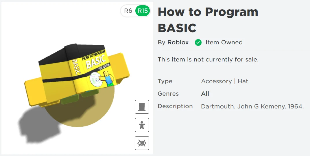 Favorite Cosmetic Item created by Roblox, Mine is the How to program basic as im an programmer ...