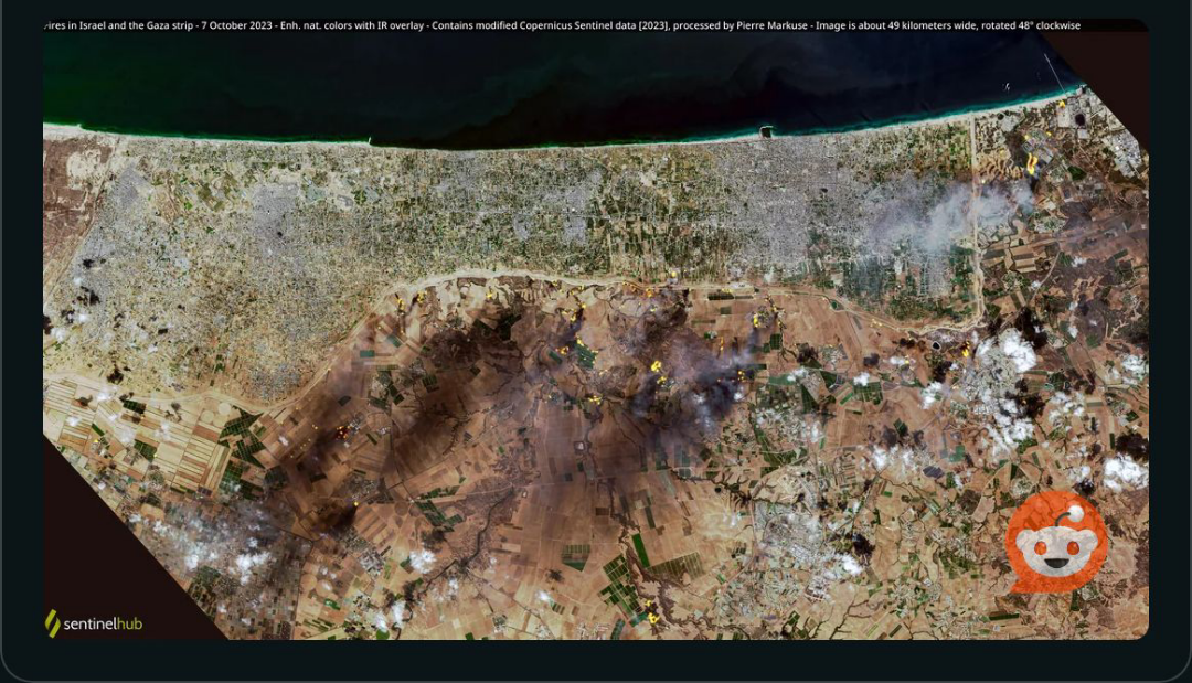 High resolution satellite image of the attacked Israeli villages at October 7th. (To correct sn ...