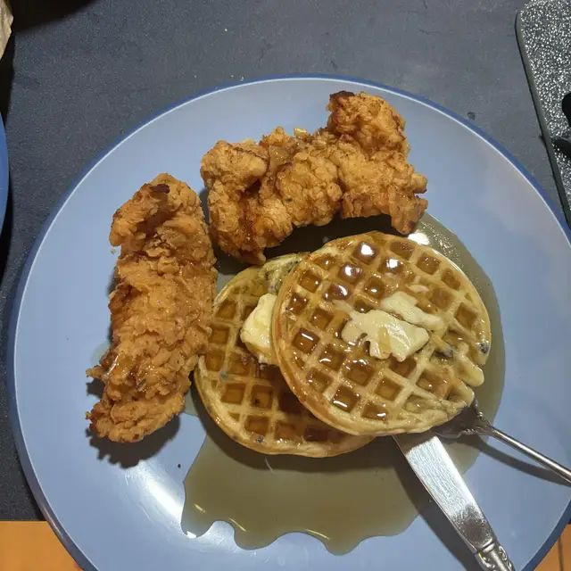 got really high and made chicken and waffles for the first time, was really good | Scrolller