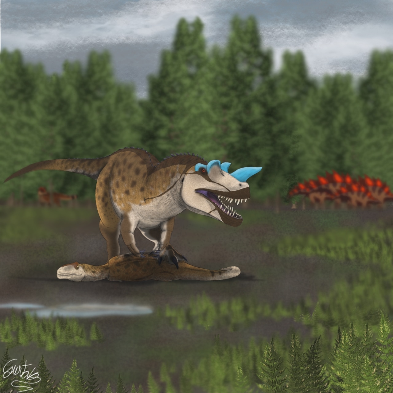 Ceratosaurus and Juvenile Allosaurus (OC) | Scrolller