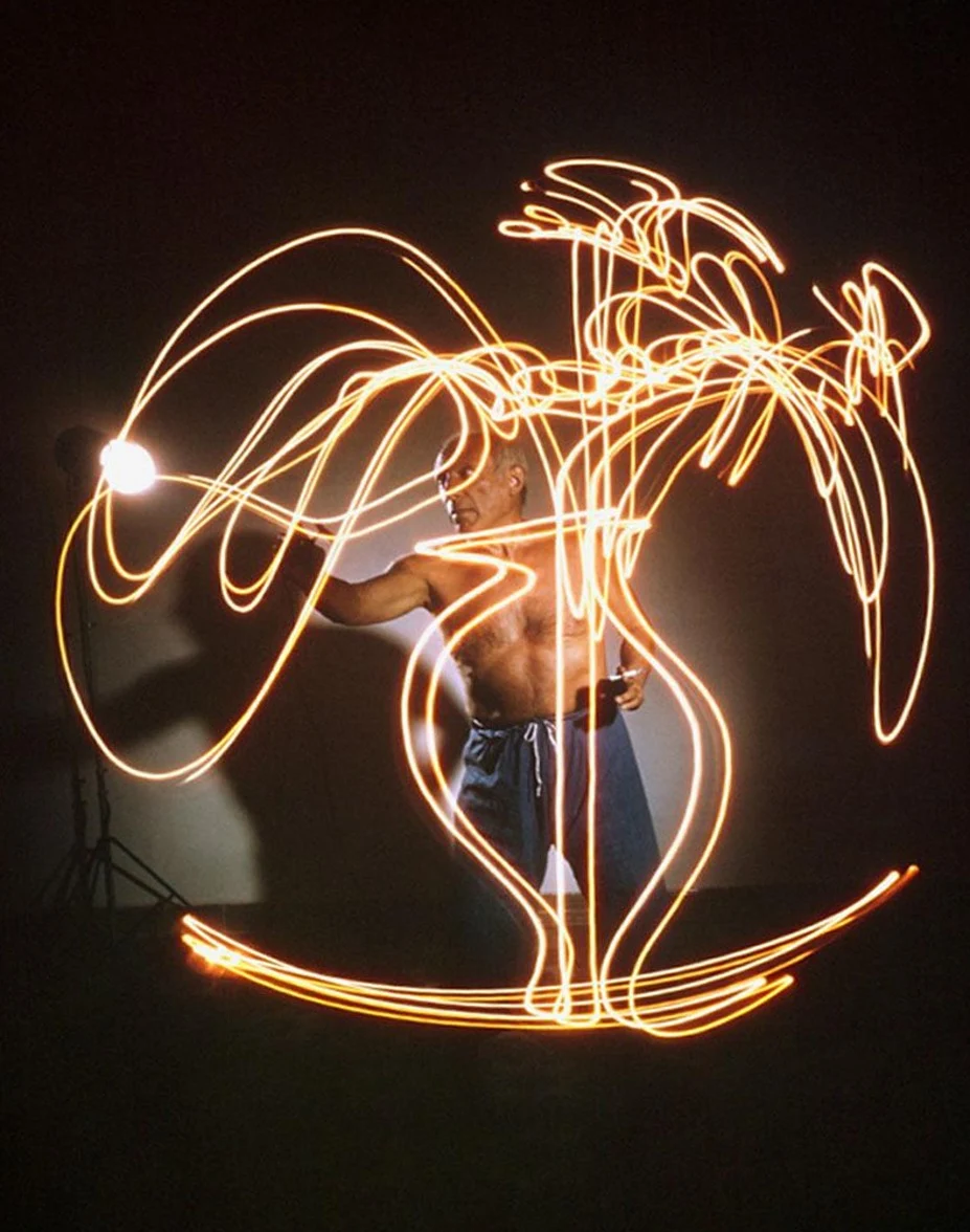 Pablo Picasso drawing with light, France, 1949 | Scrolller