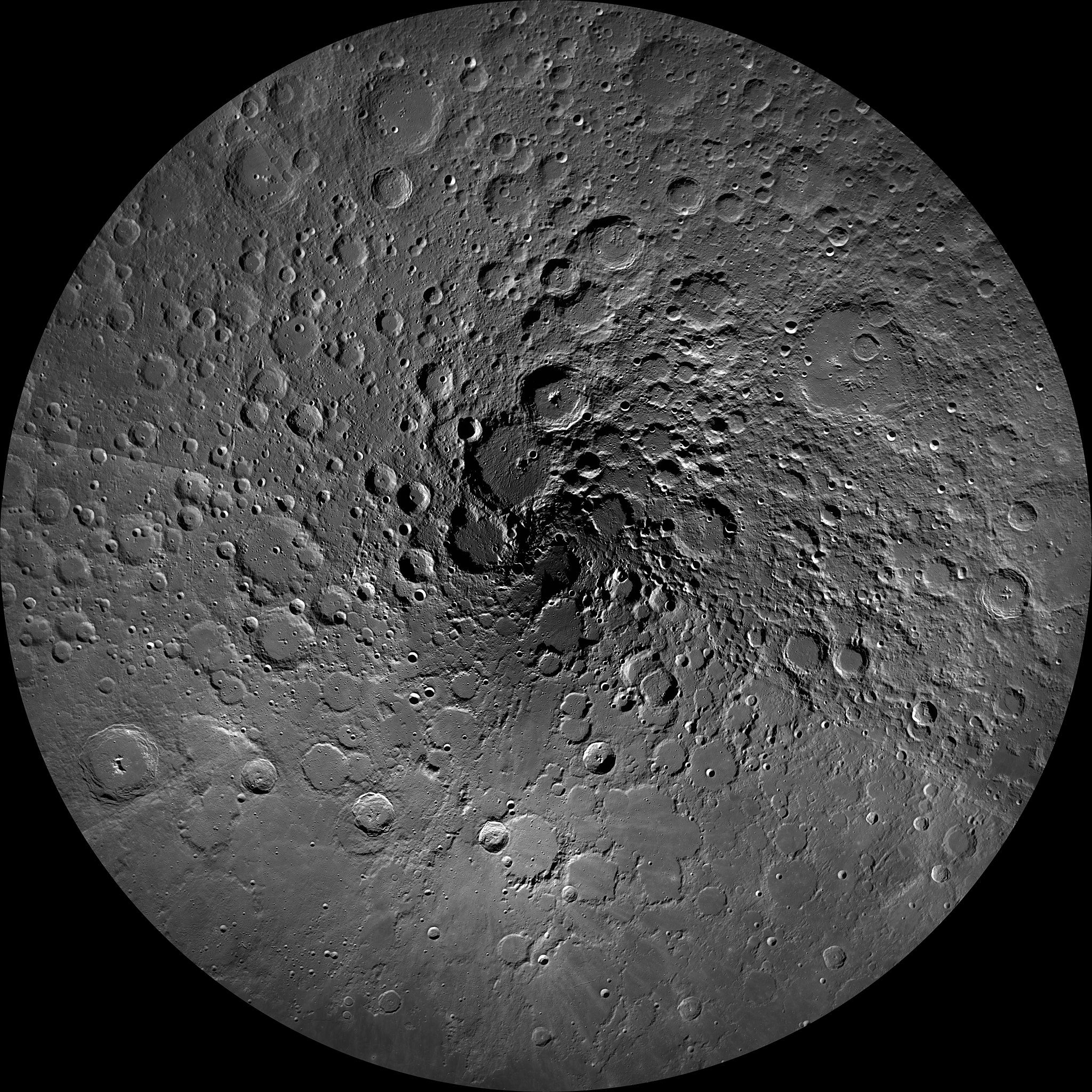 NASA Photo Mosaic zoomed on the Moon's North Pole: Since the Pole spins in place, it's always ...