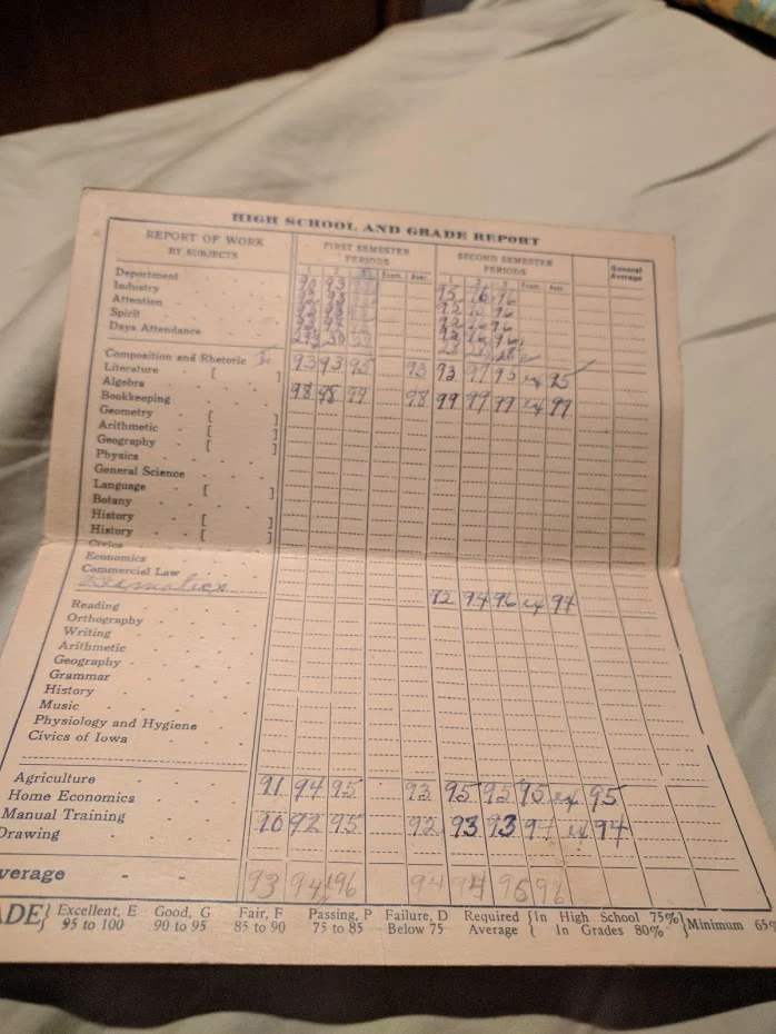My grandpa's high school report card, also from 1926 | Scrolller