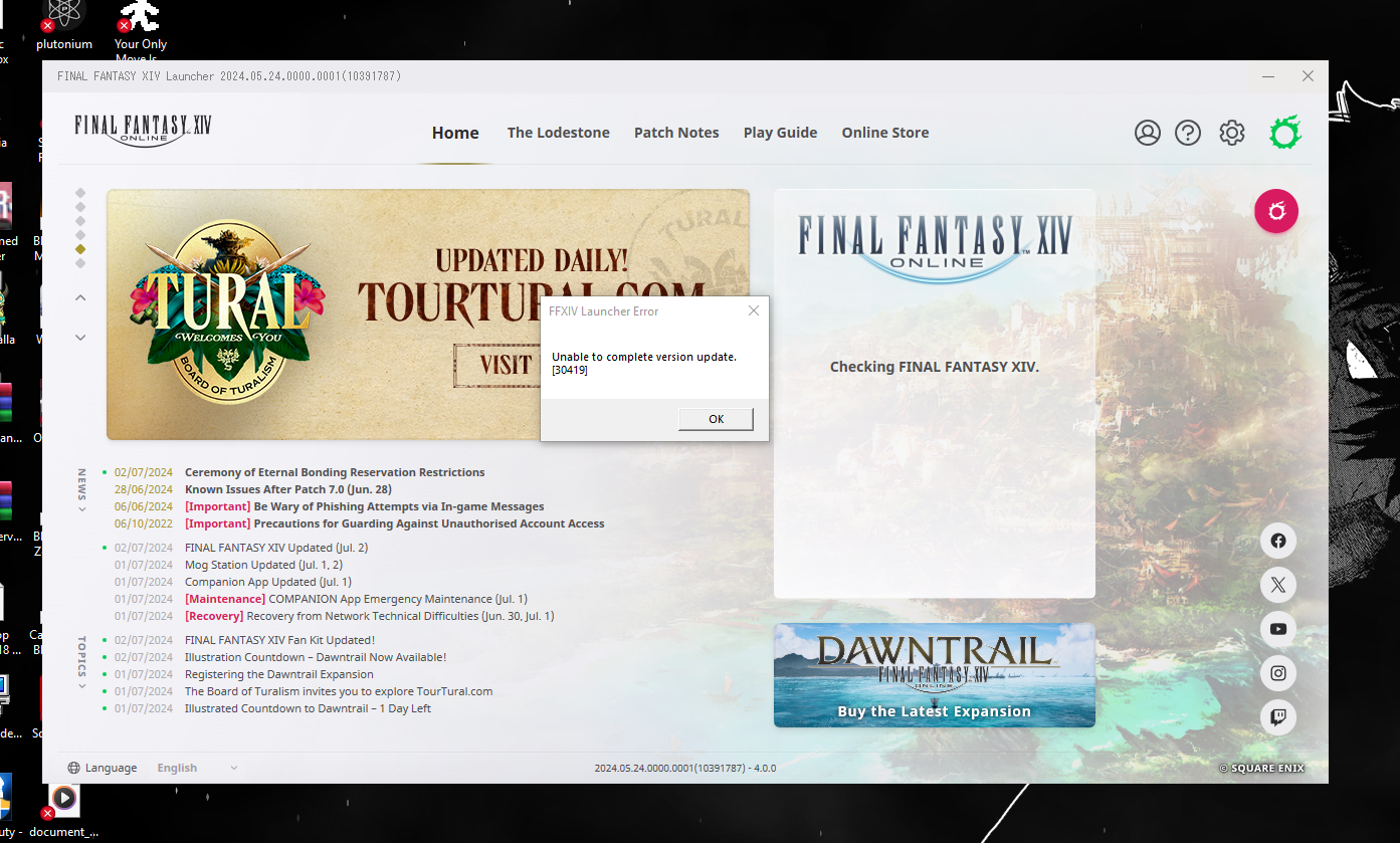 FFXIV launcher error says "unable to complete version update". | Scrolller