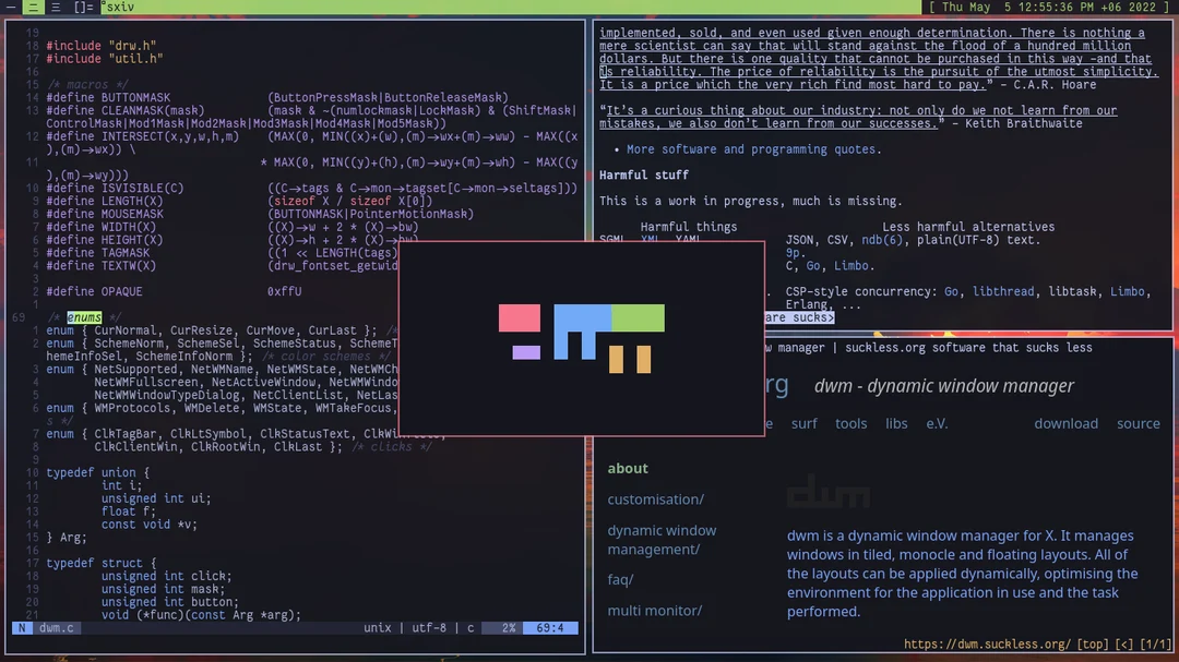 [dwm] kinda inspired by the screenshot at dwm.suckless.org | Scrolller