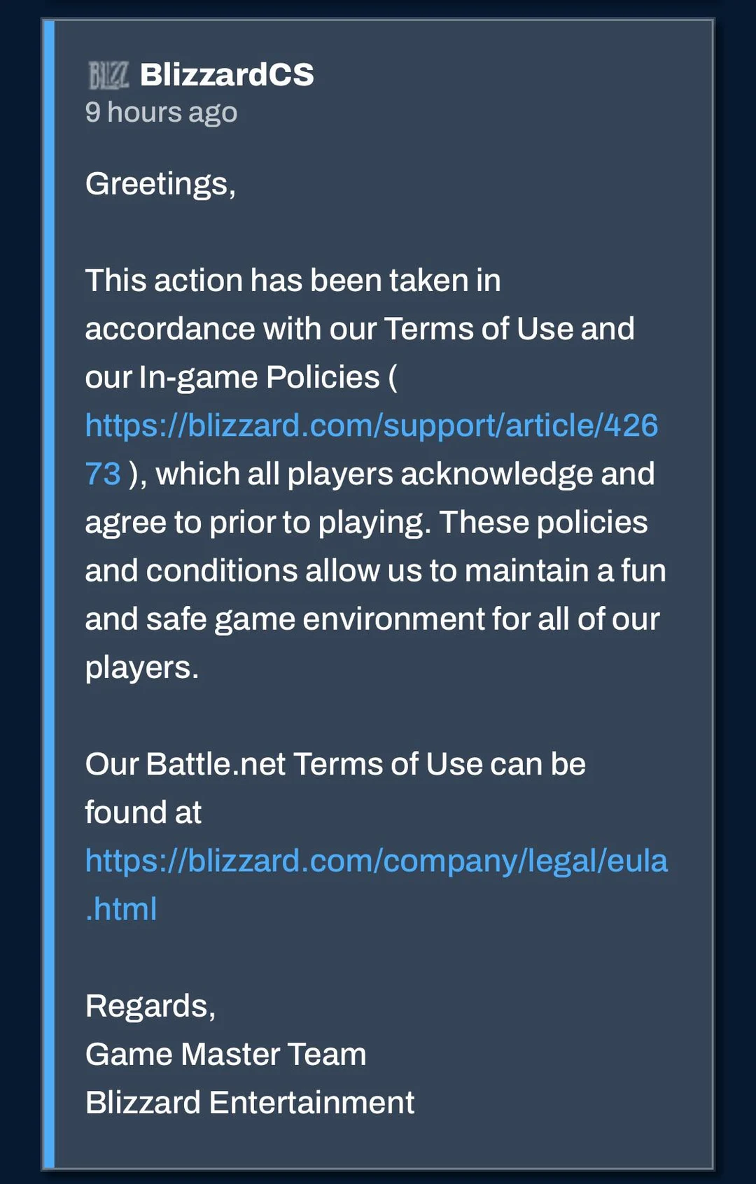 Response from blizzard after waiting for a week | Scrolller
