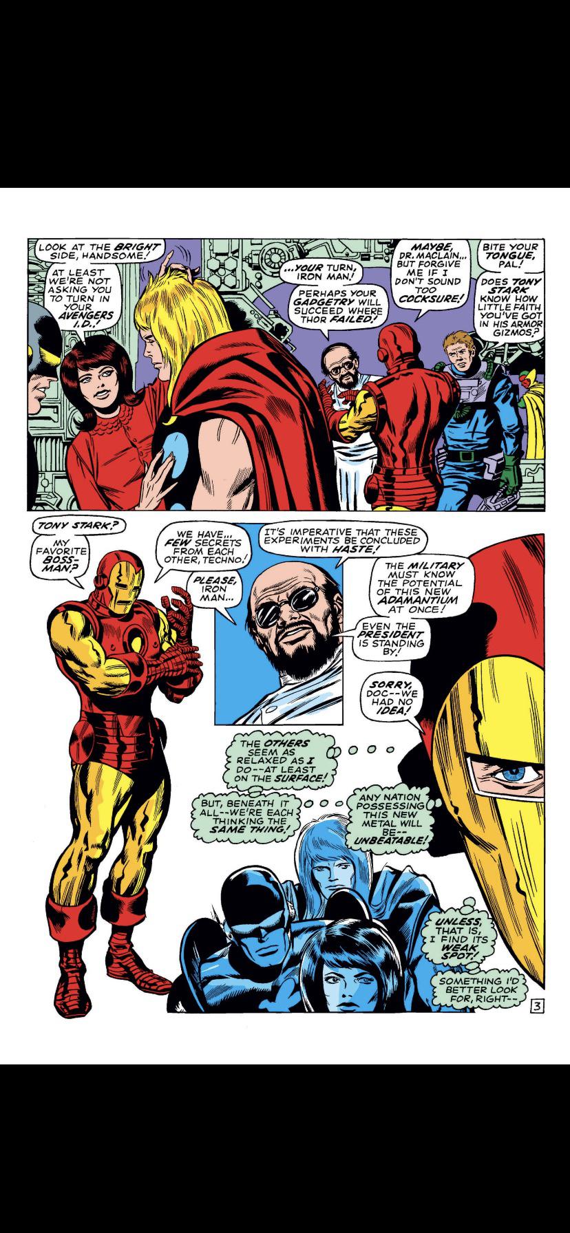 First ever mention of Adamantium (pg. 4 of Avengers 66) | Scrolller
