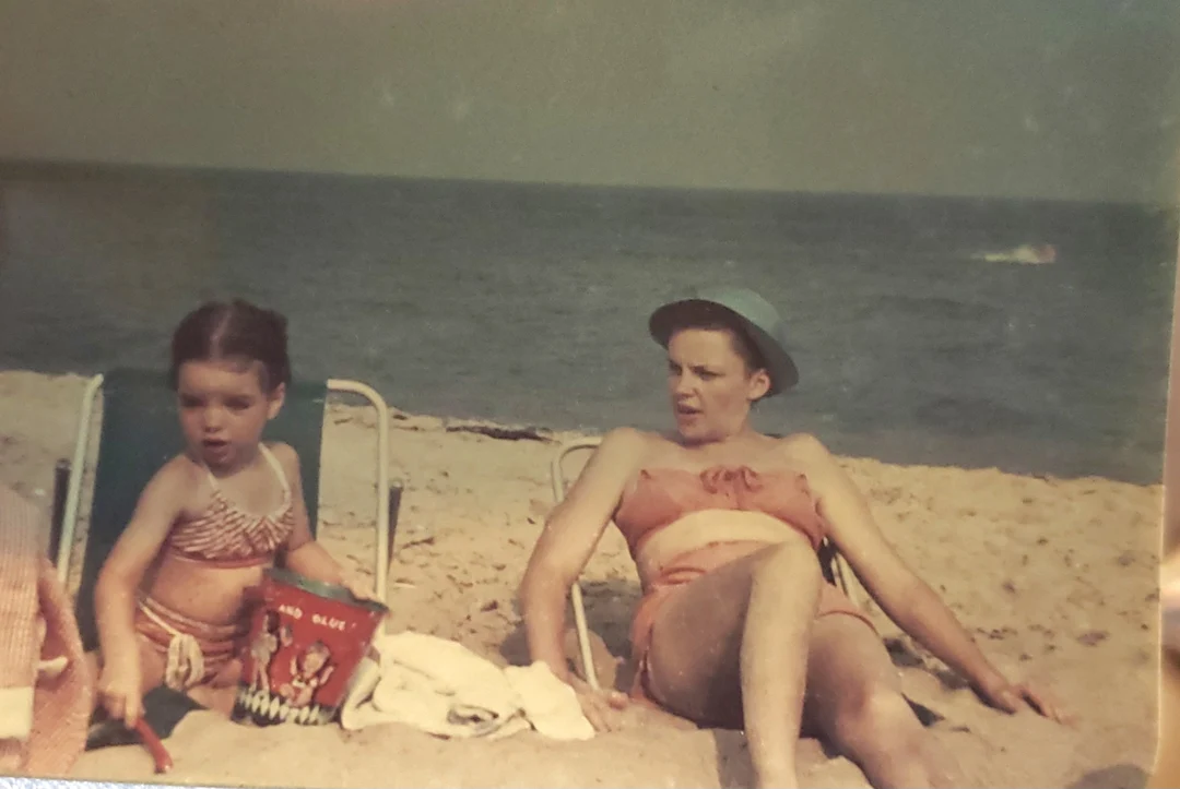 Judy and daughter Liza. Cape Cod early '50s. | Scrolller