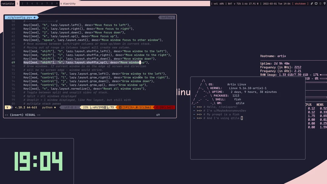 [qtile] i'm new to this wm, how's it going? | Scrolller