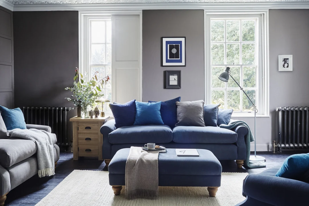 Beautiful grey modern interior with Blue Indigo furniture, London, UK [1500X1000] | Scrolller