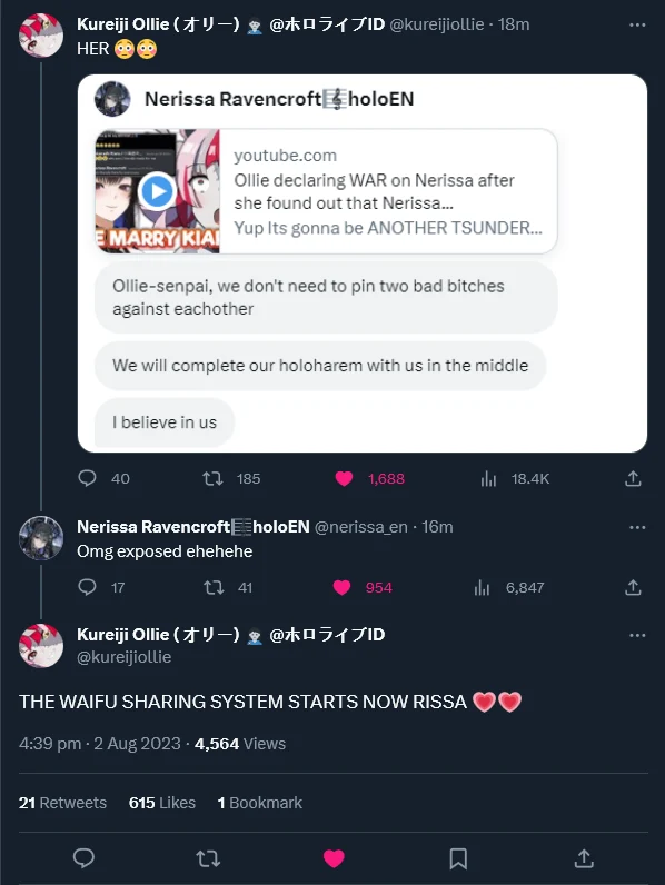 Ollie and Nerissa have set up a Waifu Sharing System. | Scrolller