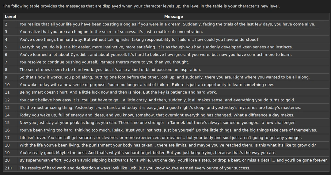 Every level-up message Oblivion has. Always thought these were quite motivational. | Scrolller