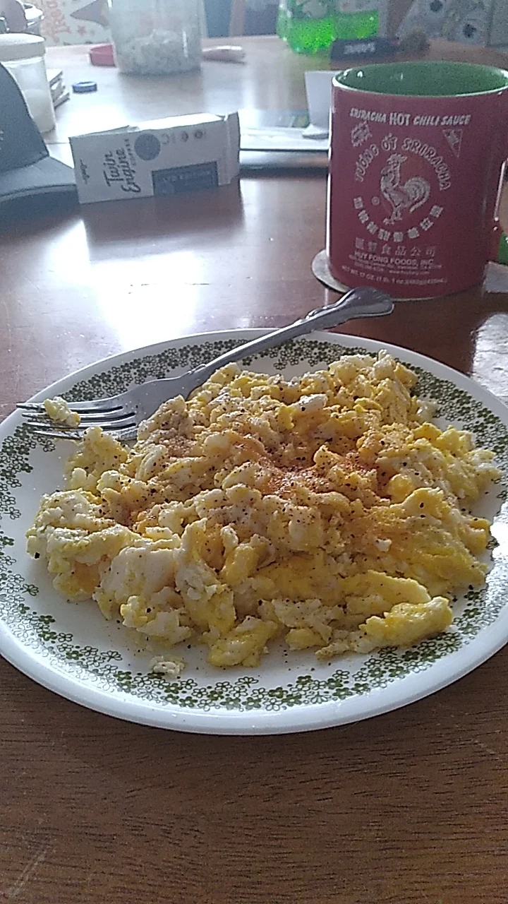 what's in your eggs? just finished some scrambled in a Mainstays 7". no sticking, cleaned up ...